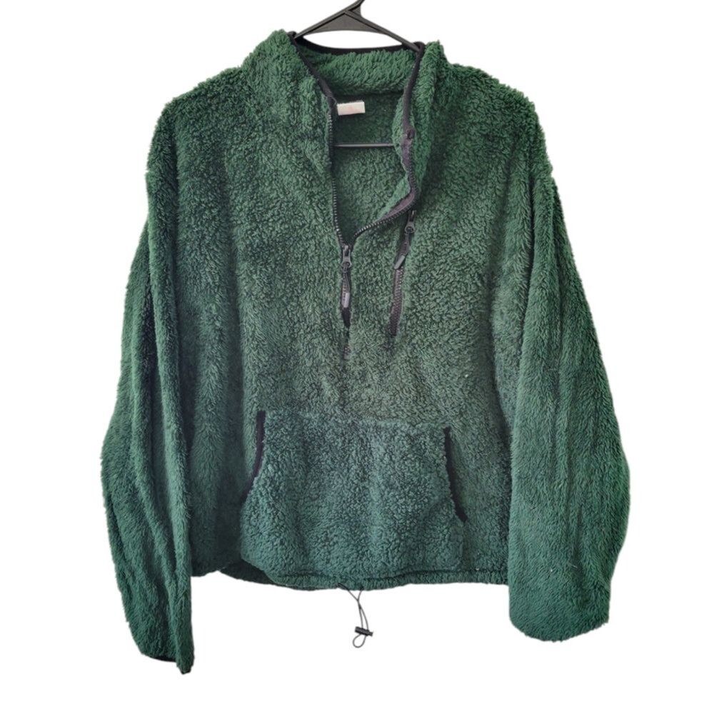 No Boundaries Green Fuzzy Quarter Zip Pullover Sweats… - Gem